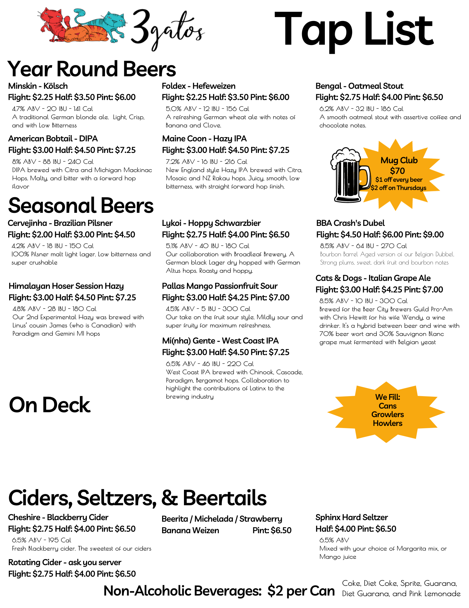 Beer Menu | 3 Gatos Brewery